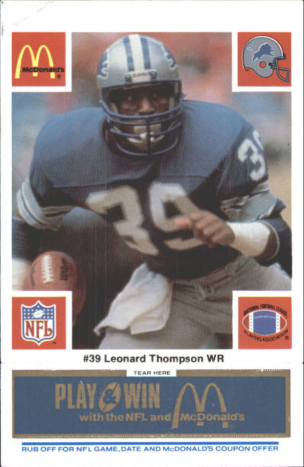 1986 McDonald's Lions Blue Tab #39 Leonard Thompson - . Oversized. - NM-MT
