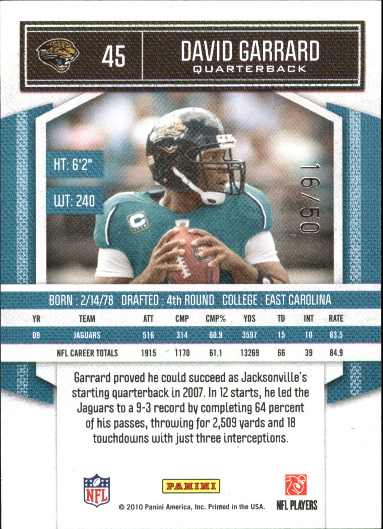 2010 Classics Timeless Tributes Gold #45 David Garrard - NM-MT
