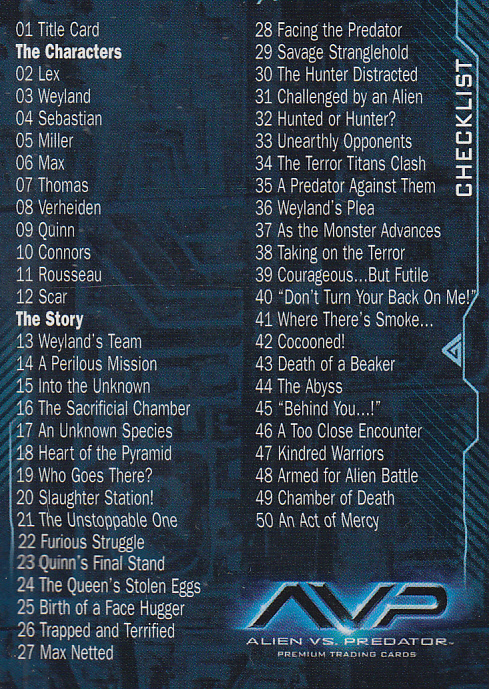 2004 Inkworks Alien vs. Predator #90 Checklist - NM-MT