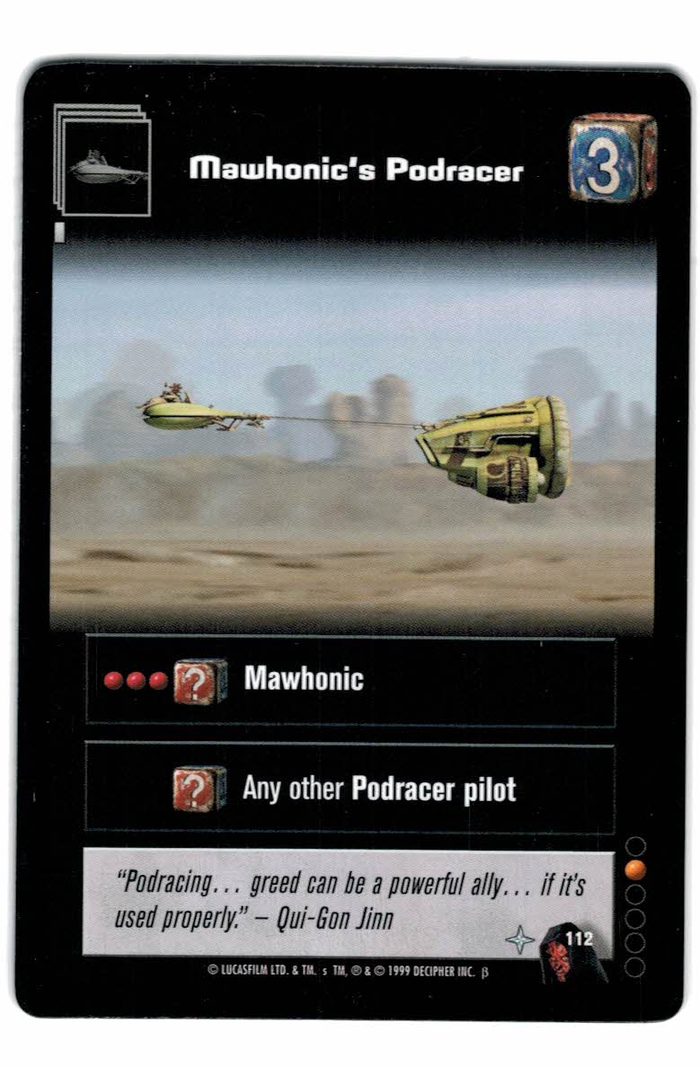 1999 Young Jedi Menace of Darth Maul #112 Mawhonic's Podracer U - NM-MT