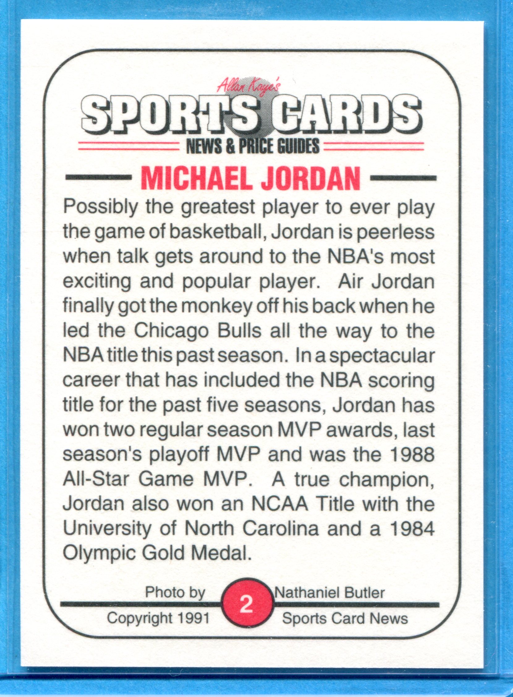 1991 Allan Kaye's Silver Foil Card #2 Michael Jordan - MINT