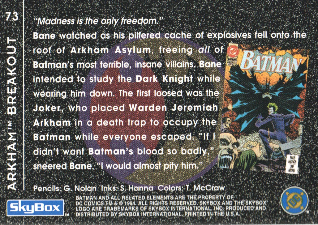 1994 SkyBox Batman Saga of the Dark Knight #73 Arkham Breakout - NM-MT