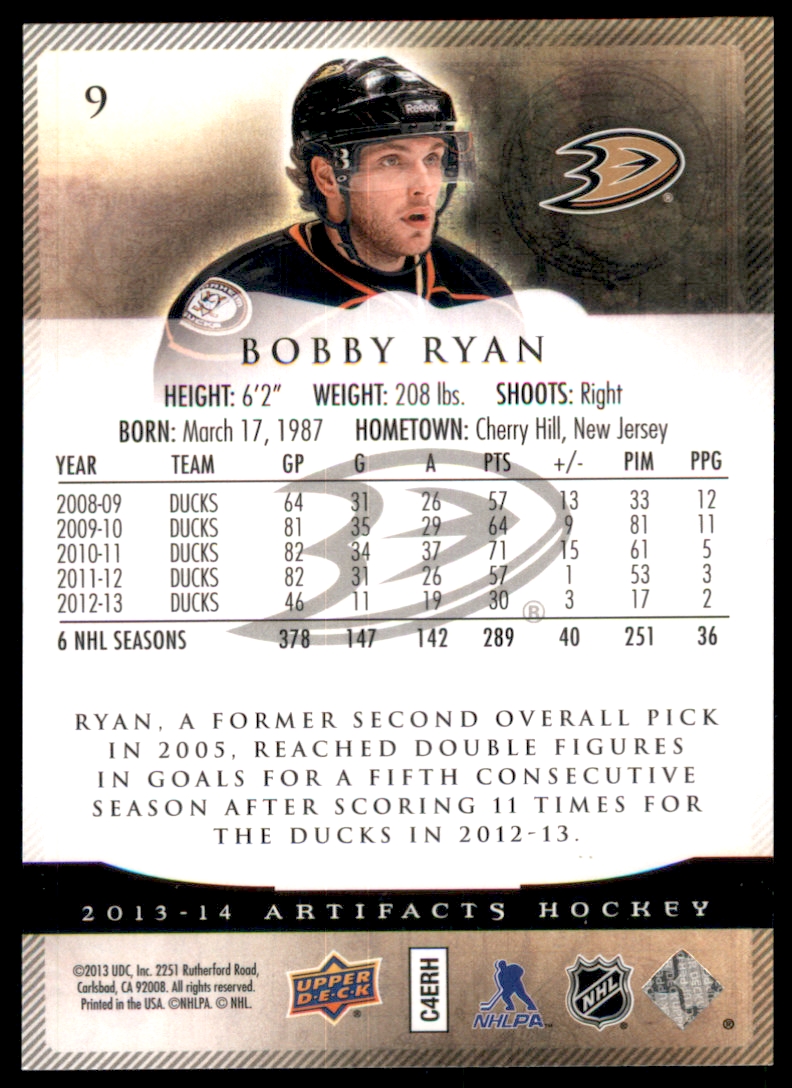2013-14 Artifacts Emerald #9 Bobby Ryan - NM-MT
