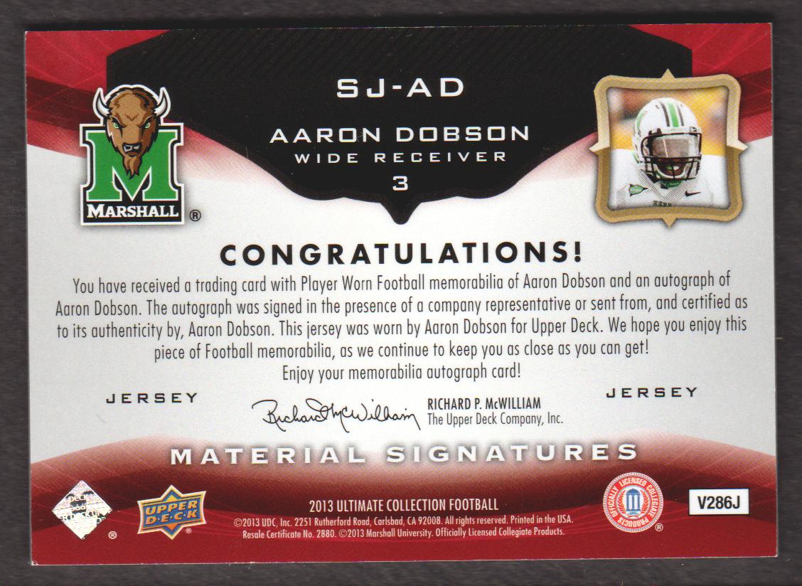 2013 Ultimate Collection Ultimate Signature Jerseys #SJAD Aaron Dobson ...