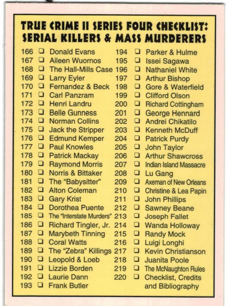 1992 Eclipse True Crime #220 Serial Killers and Mass Murderers: Who Done It CL - NM-MT - The ...