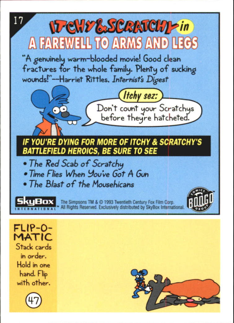 1993 SkyBox The Simpsons Series One #I7 A Farewell to Arms and Legs - NM-MT