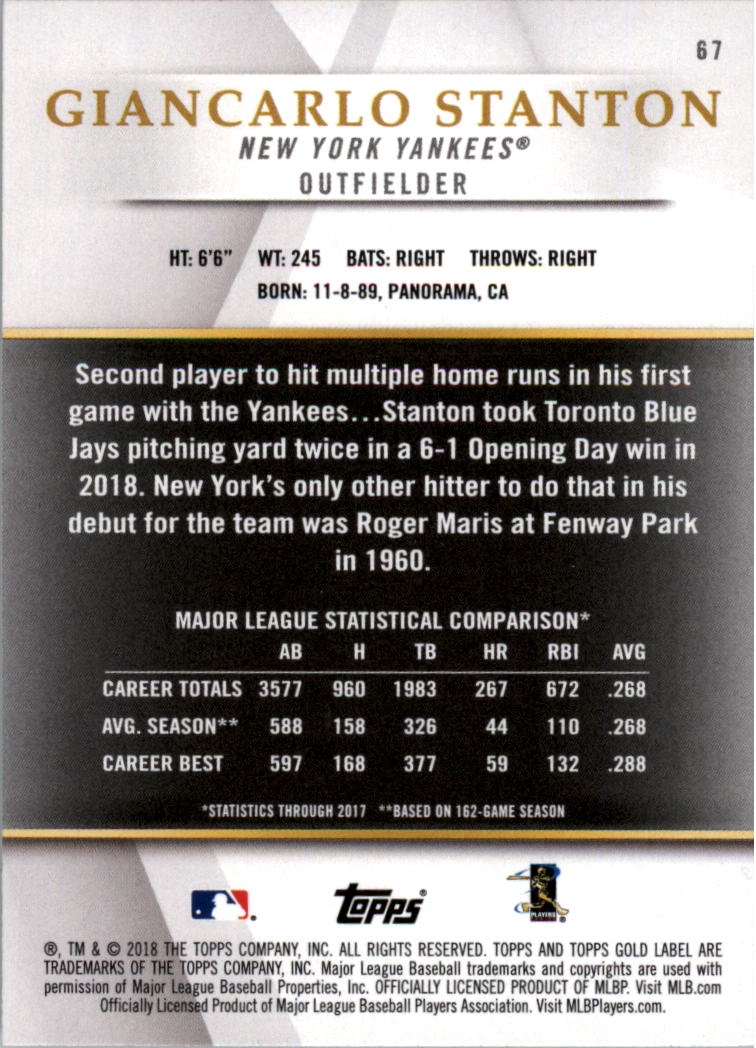 B3693- 2018 Topps Gold Label Baseball Cards 1-100 -You Pick- 15+ FREE ...