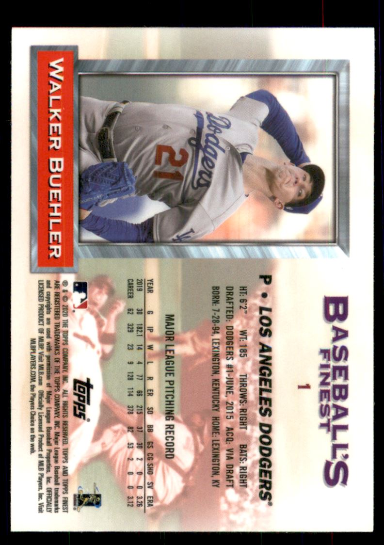 2020 Finest Flashbacks #1 Walker Buehler - NM-MT