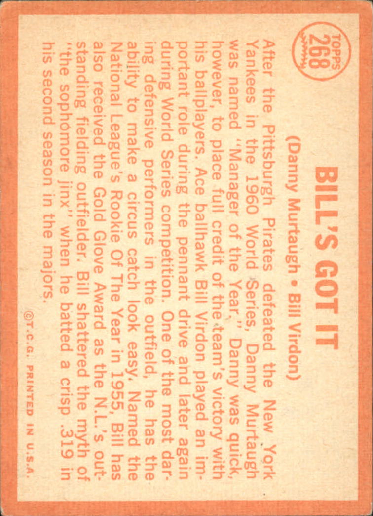1964 Topps #268 Bill's Got It/Danny Murtaugh MG/Bill Virdon - VG