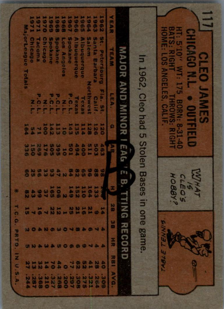 1972 Topps #117B Cleo James/Green underline/C and S of Cubs - VG-EX
