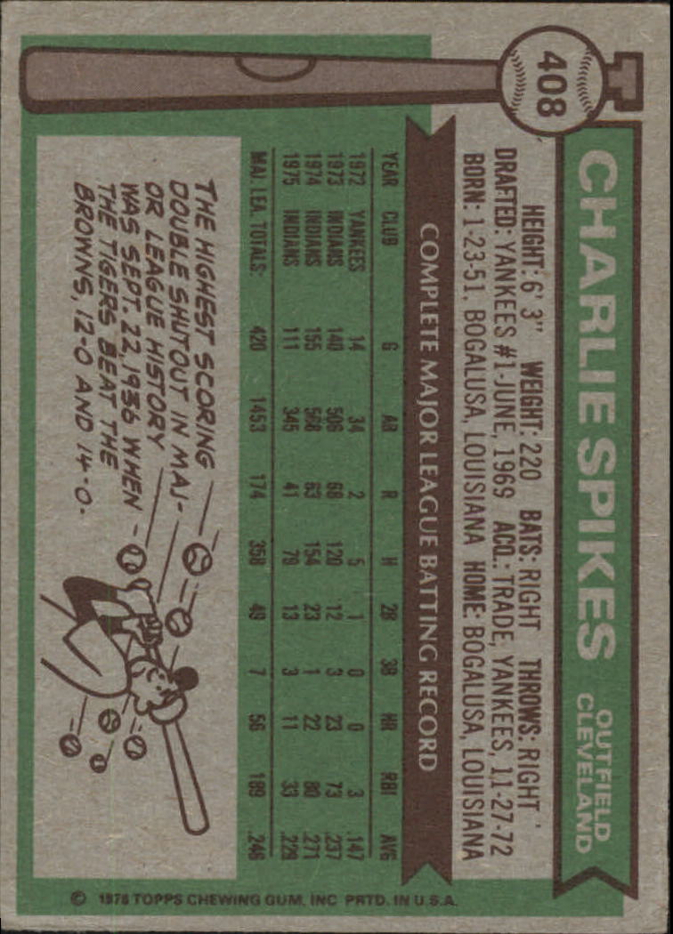 1976 Topps #408 Charlie Spikes - NM