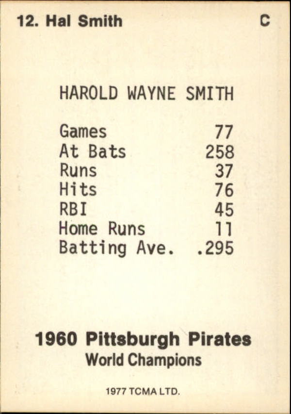 1977 Pirates 1960 World Champions TCMA #12 Hal Smith - NM
