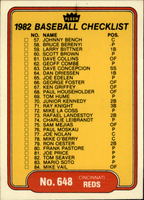 1982 Fleer #648 CL: A's/Reds - NM-MT