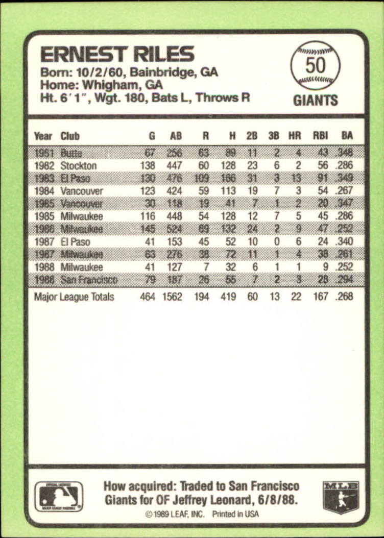 1989 Donruss Baseball's Best #50 Ernest Riles - NM-MT - Wonder Water ...