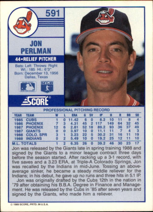 1989 Score #591 Jon Perlman - NM