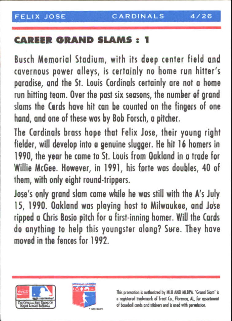 1992 Denny's Holograms #4 Felix Jose - NM-MT