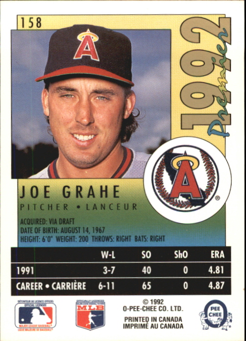 1992 O-Pee-Chee Premier #158 Joe Grahe - NM