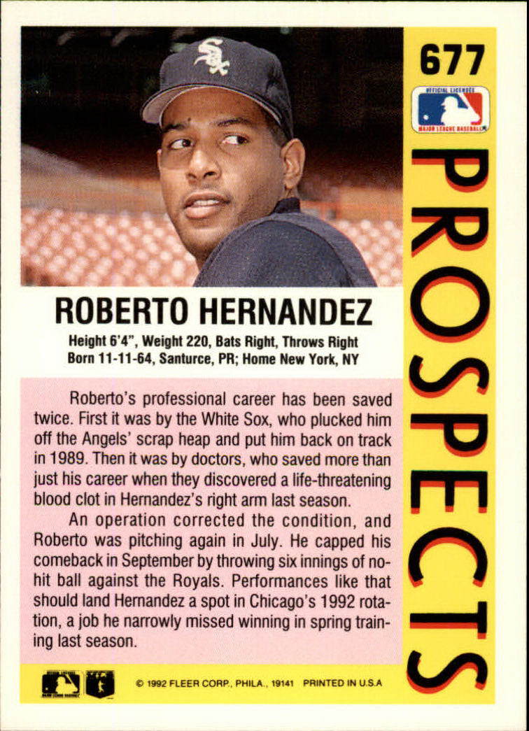 1992 Fleer #677 Roberto Hernandez MLP RC - NM-MT - Card Shack | Beckett ...