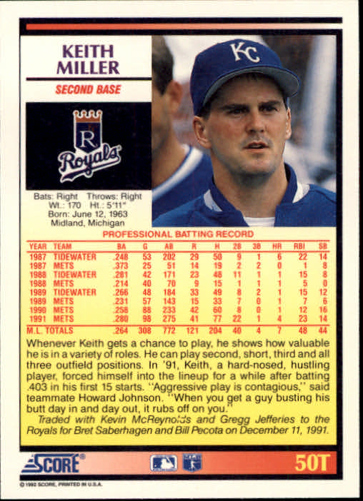 1992 Score Rookie/Traded #50T Keith Miller - NM-MT
