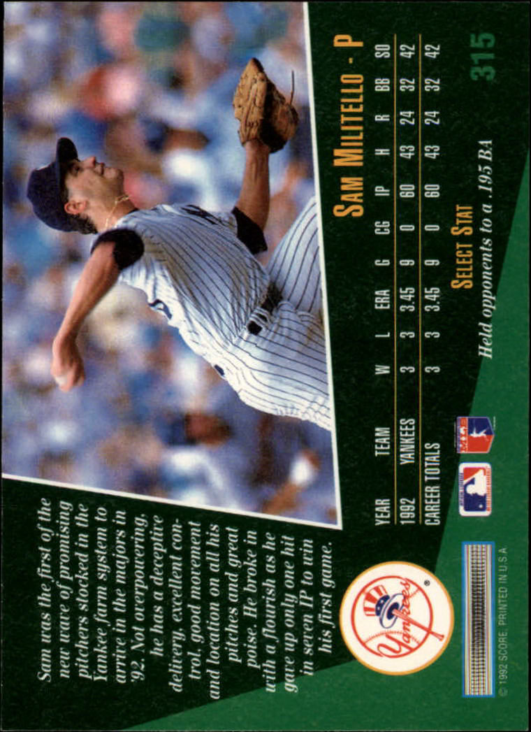 1993 Select #315 Sam Militello - NM-MT