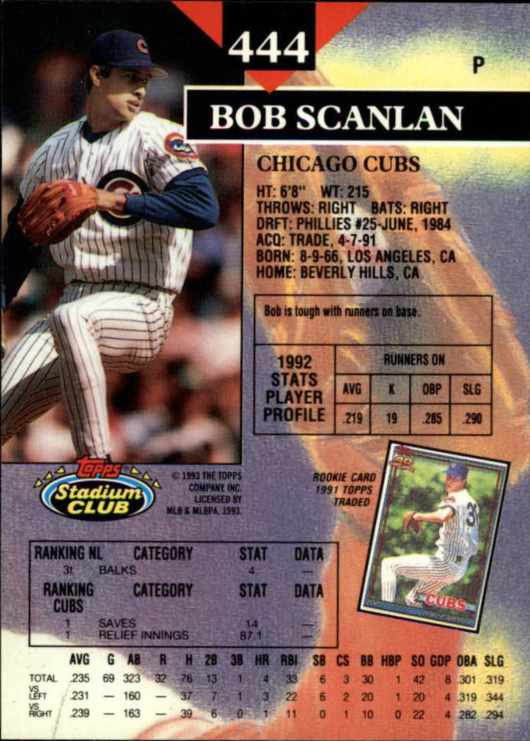 1993 Stadium Club #444 Bob Scanlan - NM-MT
