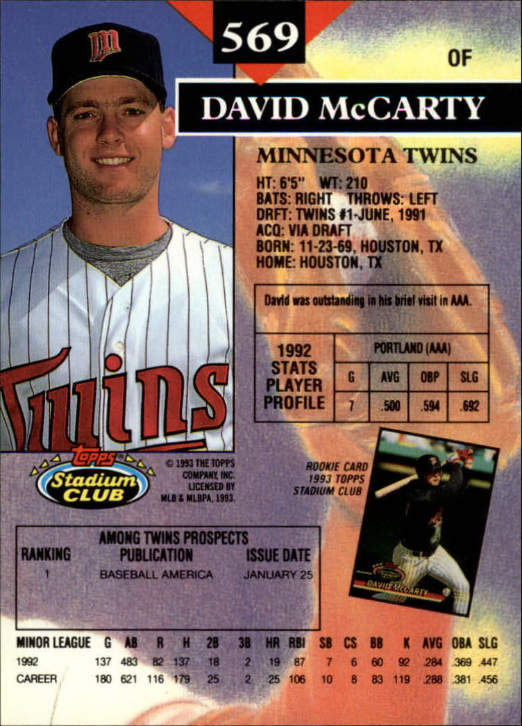 1993 Stadium Club #569 David McCarty - NM-MT - The Dugout Sportscards ...