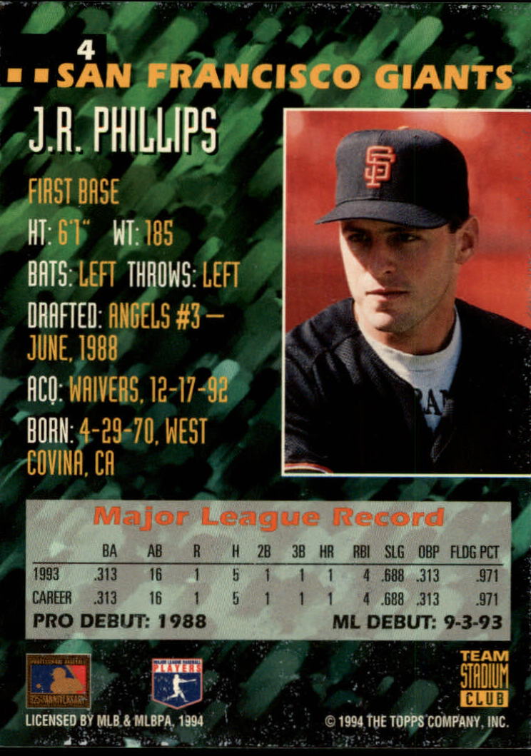 1994 Stadium Club Team #4 J.R. Phillips - NM-MT
