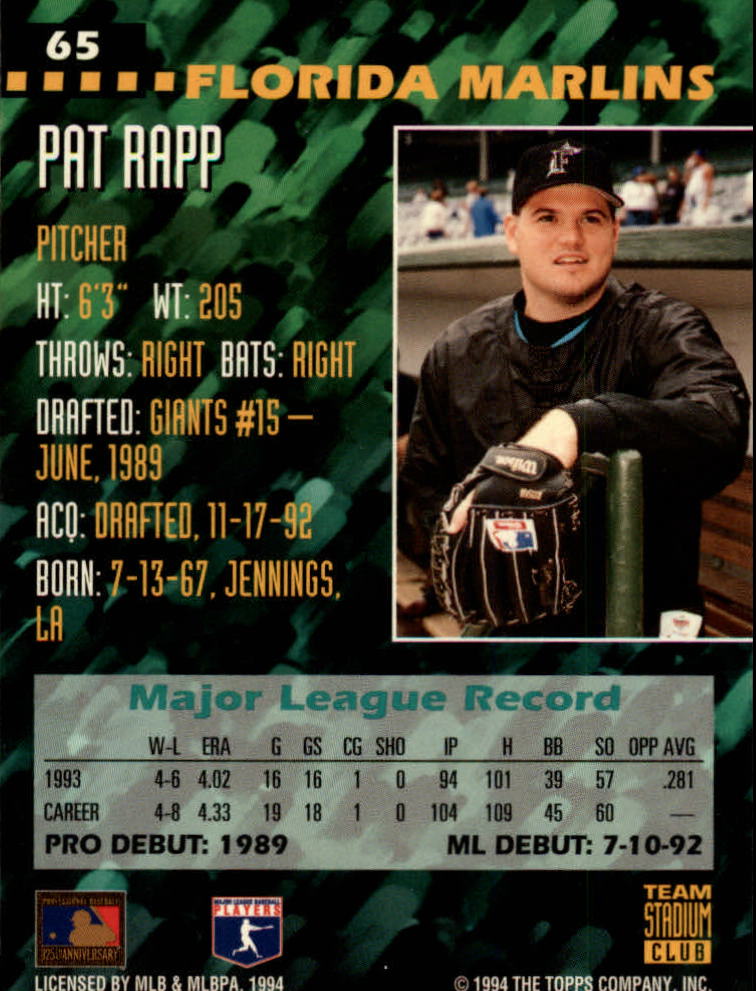 1994 Stadium Club Team #65 Pat Rapp - NM-MT