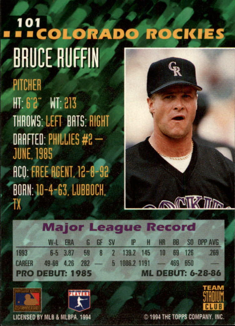 1994 Stadium Club Team #101 Bruce Ruffin - NM-MT