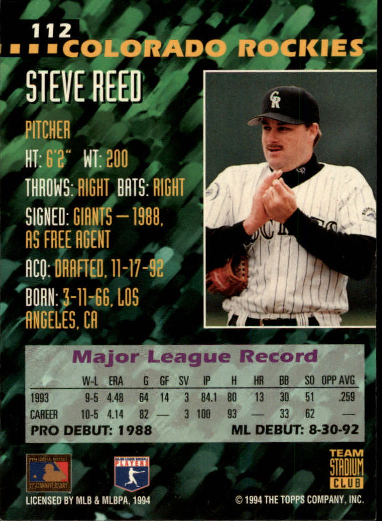 1994 Stadium Club Team #112 Steve Reed - NM-MT