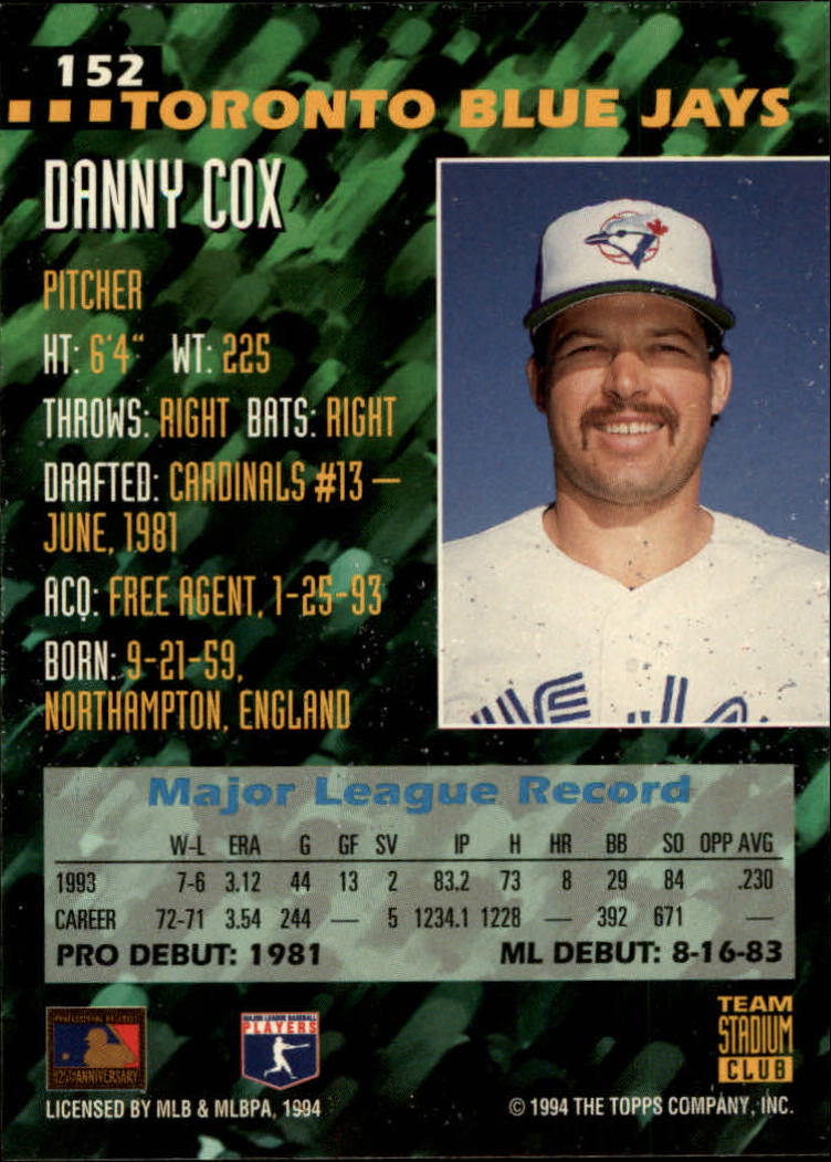 1994 Stadium Club Team #152 Danny Cox - NM-MT