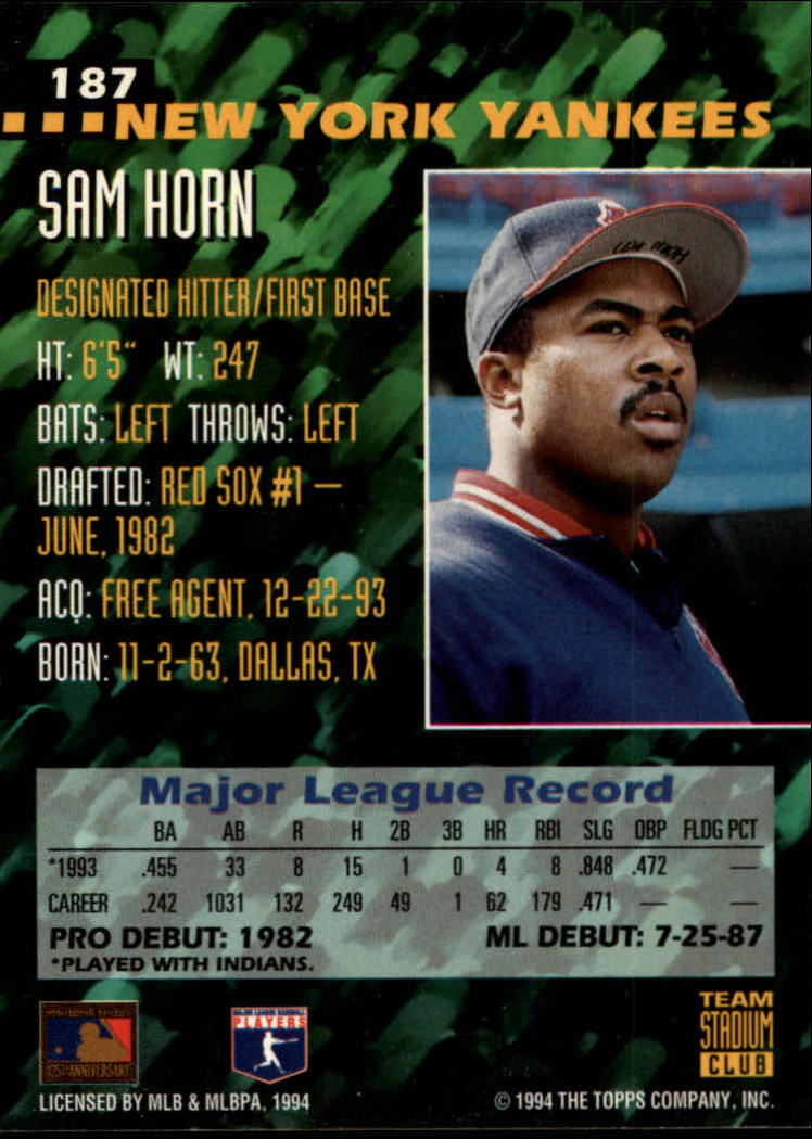1994 Stadium Club Team #187 Sam Horn - NM-MT