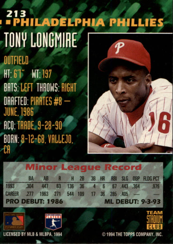 1994 Stadium Club Team #213 Tony Longmire - NM-MT