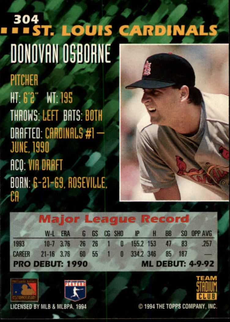 1994 Stadium Club Team #304 Donovan Osborne - NM-MT