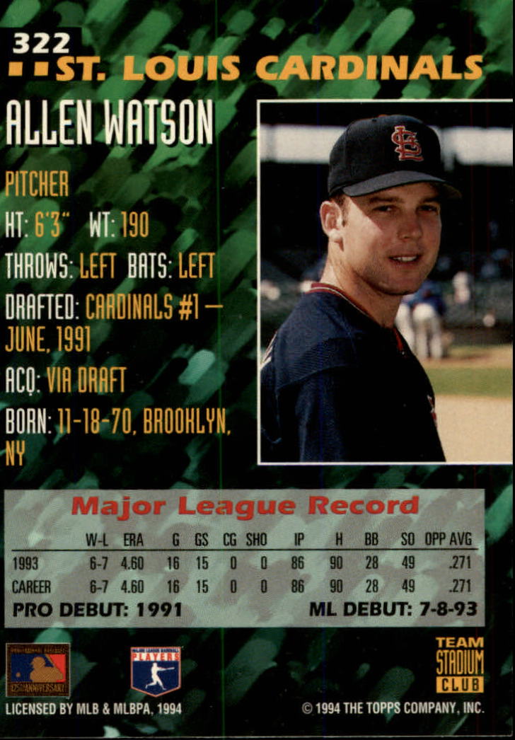 1994 Stadium Club Team #322 Allen Watson - NM-MT