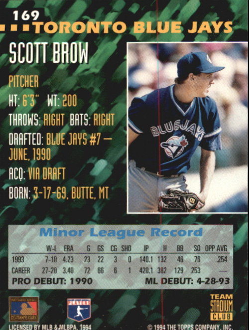 1994 Stadium Club Team First Day Issue #169 Scott Brow - NM-MT