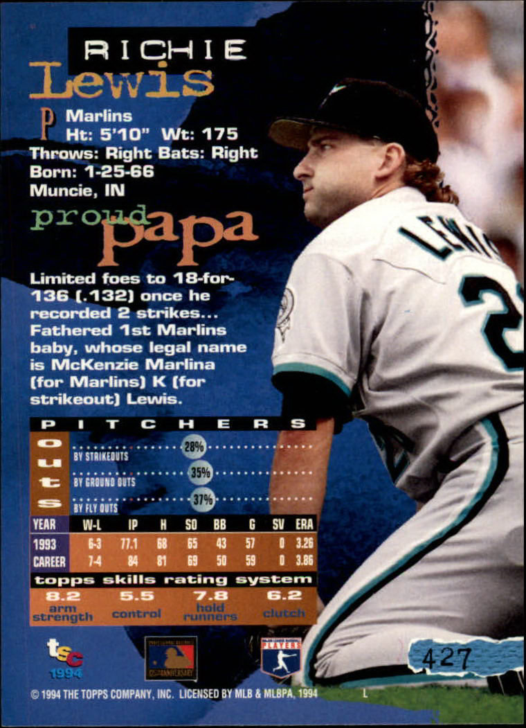 1994 Stadium Club #427 Richie Lewis - NM-MT