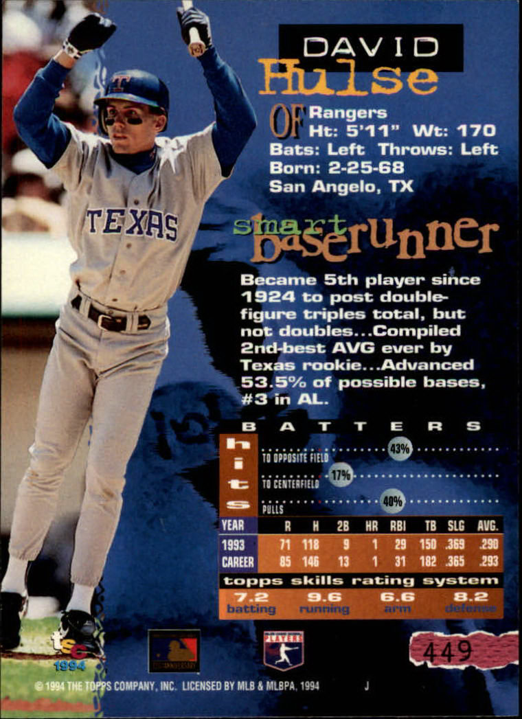 1994 Stadium Club #449 David Hulse - NM-MT