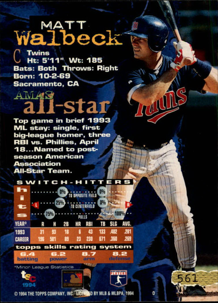 1994 Stadium Club #561 Matt Walbeck - NM-MT