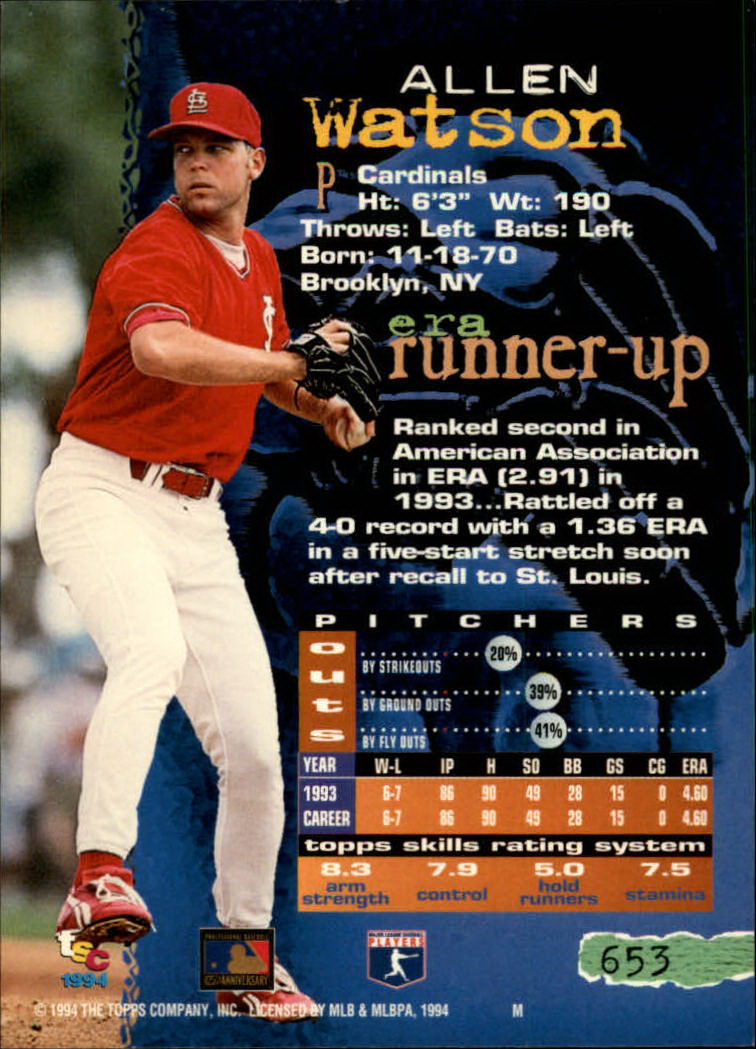 1994 Stadium Club #653 Allen Watson - NM-MT