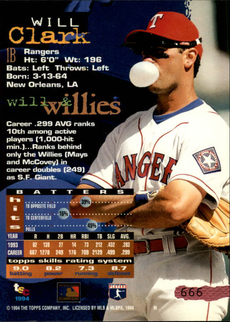 1994 Stadium Club #666 Will Clark - NM-MT