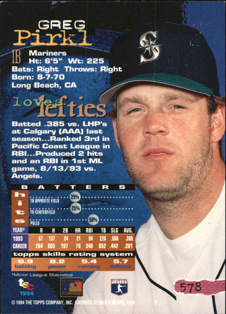 1994 Stadium Club Golden Rainbow #578 Greg Pirkl - NM-MT