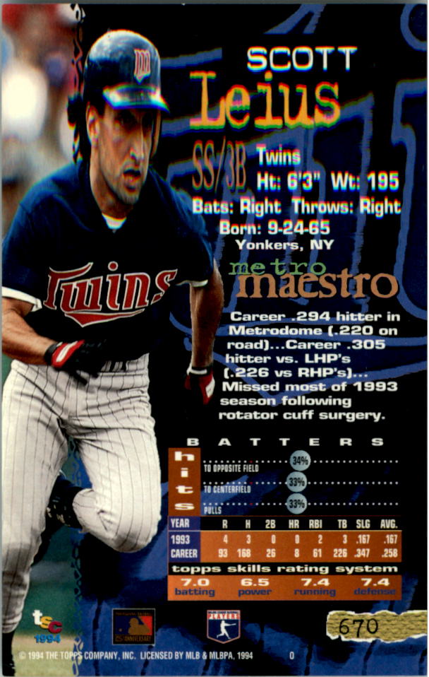 1994 Stadium Club Golden Rainbow #670 Scott Leius - NM-MT