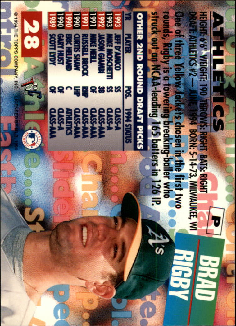 1994 Stadium Club Draft Picks #28 Brad Rigby XRC - XRC ROOKIE - NM-MT