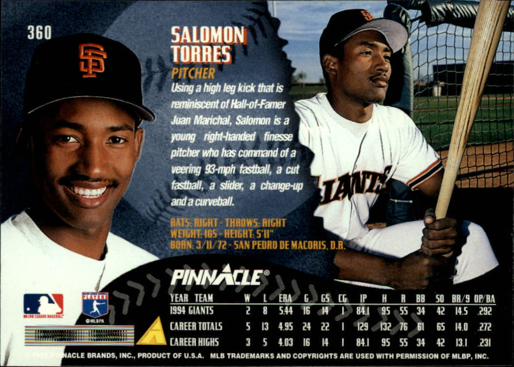 1995 Pinnacle #360 Salomon Torres - NM-MT