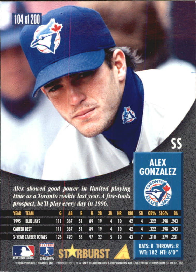 1996 Pinnacle Starburst #104 Alex Gonzalez - NM-MT