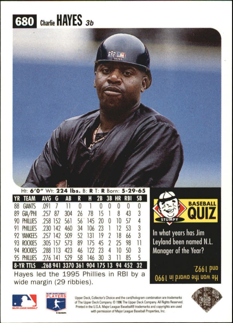 1996 Collector's Choice Gold Signature #680 Charlie Hayes - NM-MT