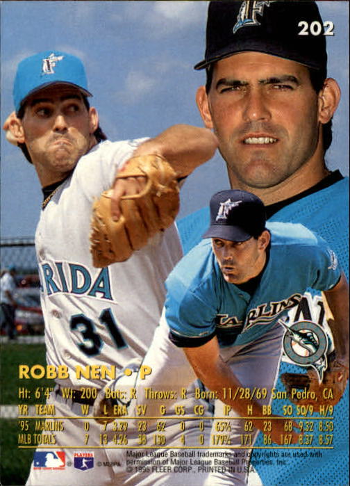 1996 Ultra #202 Robb Nen - NM