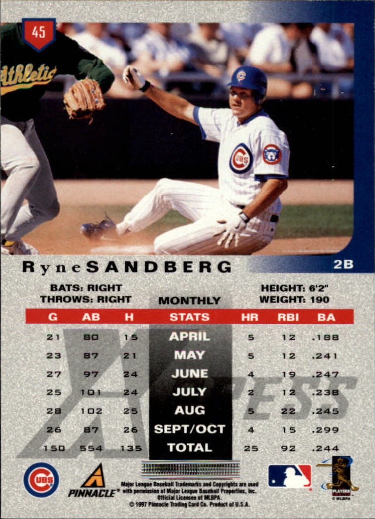 1997 Pinnacle X-Press #45 Ryne Sandberg - NM-MT