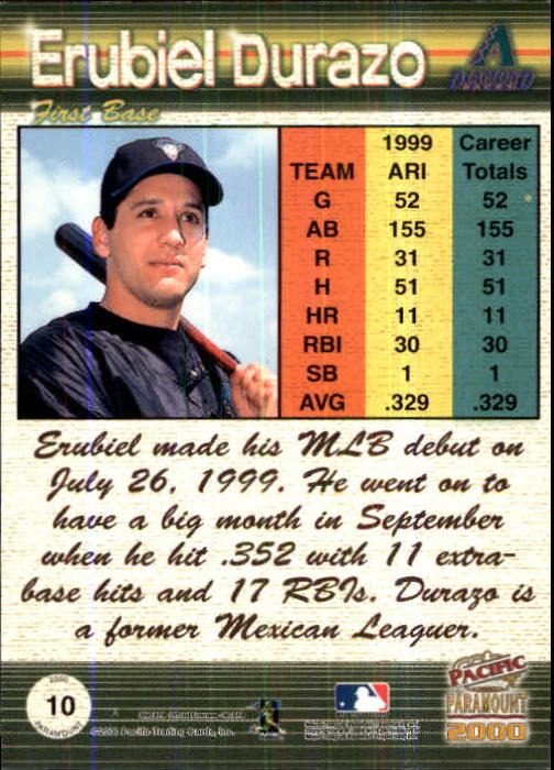 2000 Paramount Ruby #10 Erubiel Durazo - NM-MT